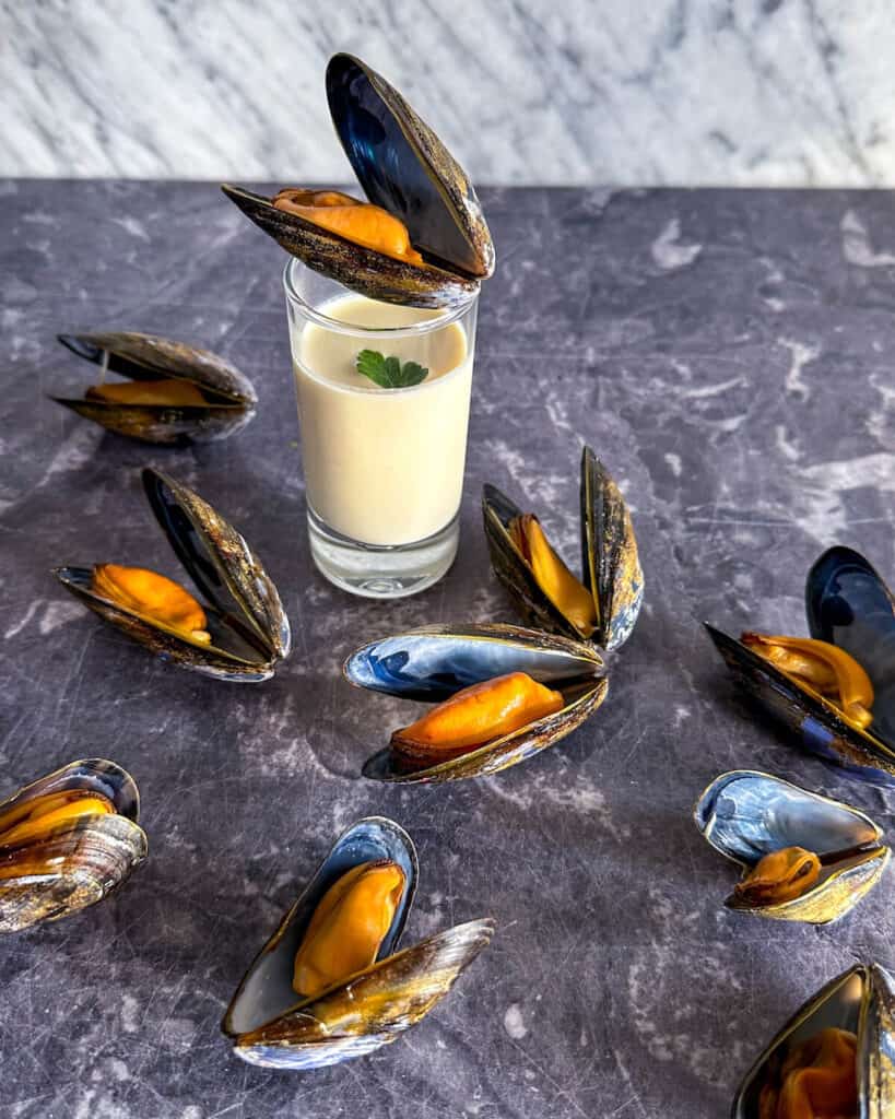 Creamy Steamed Mussels Soup Amuse Bouche - Rosanna ETC
