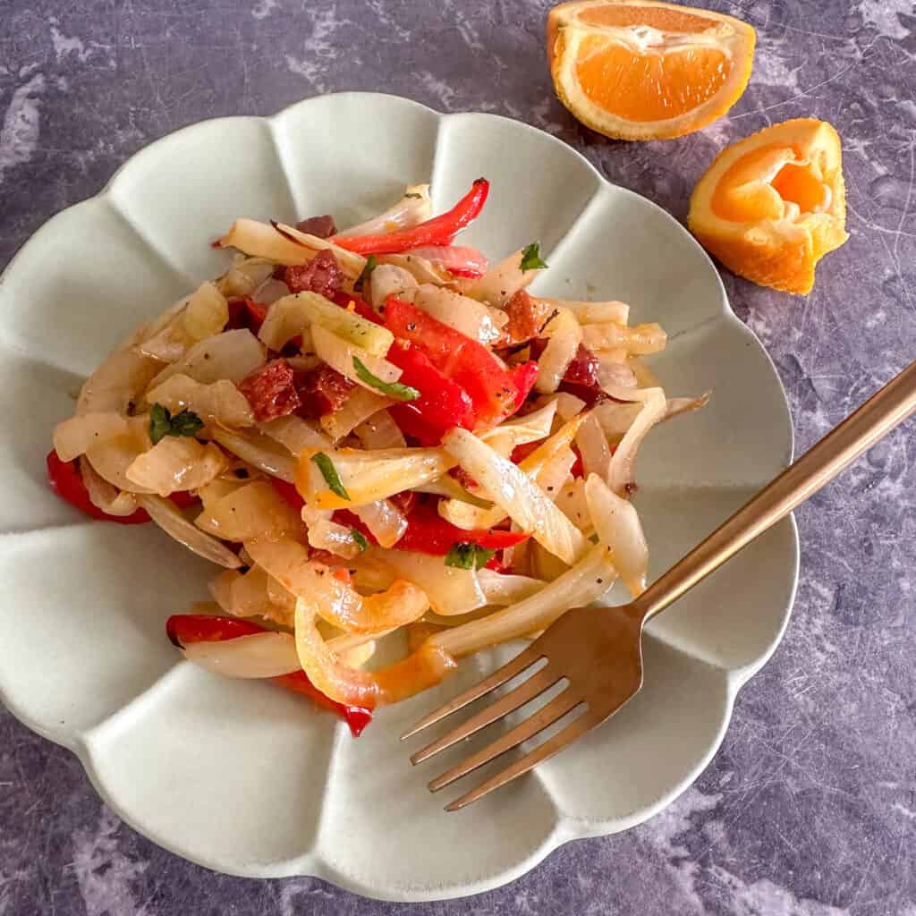 Warm Roasted Fennel Salad With Peppers, Chorizo & Orange - Rosanna ETC