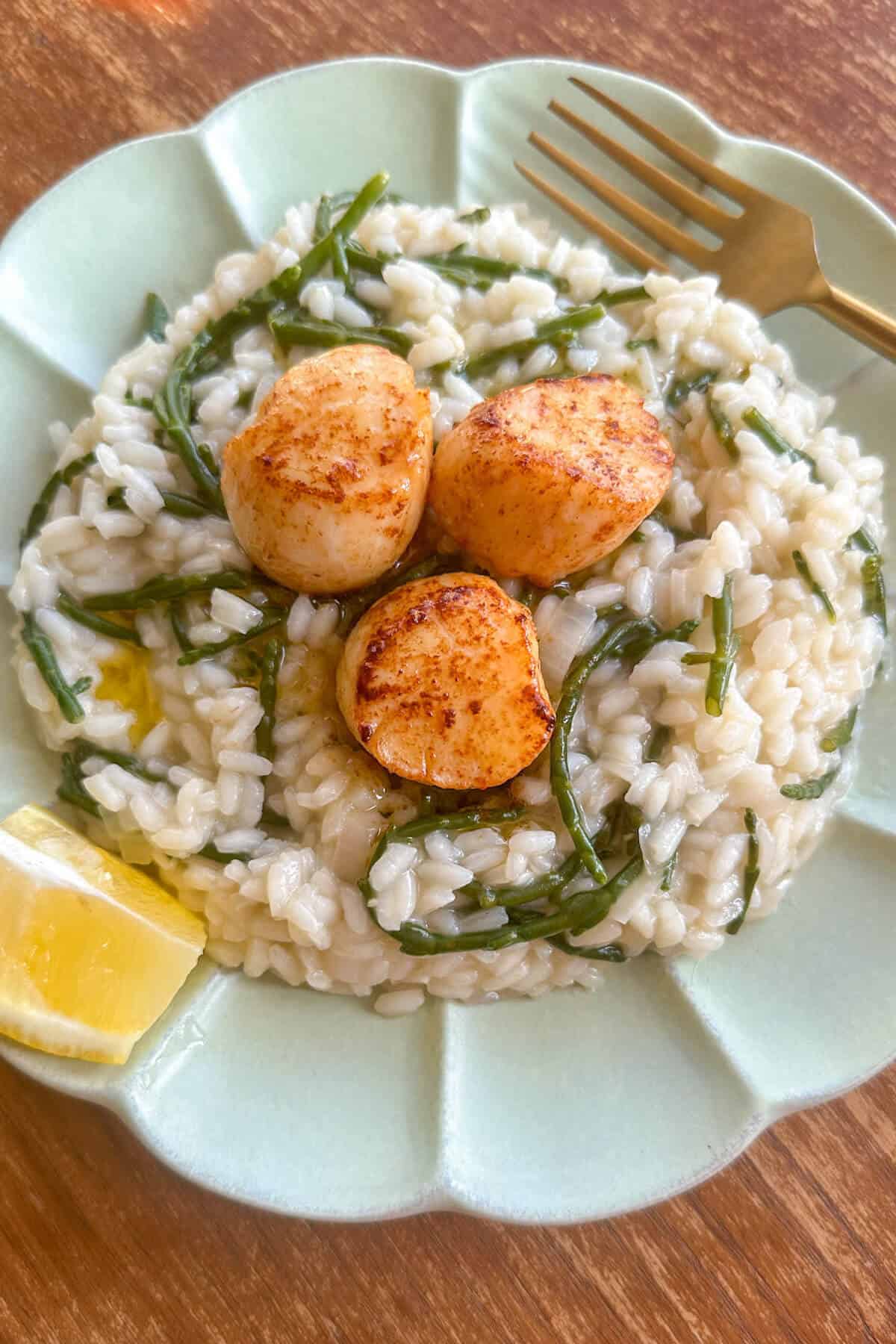 Samphire Risotto With Seared Scallops - Rosanna ETC